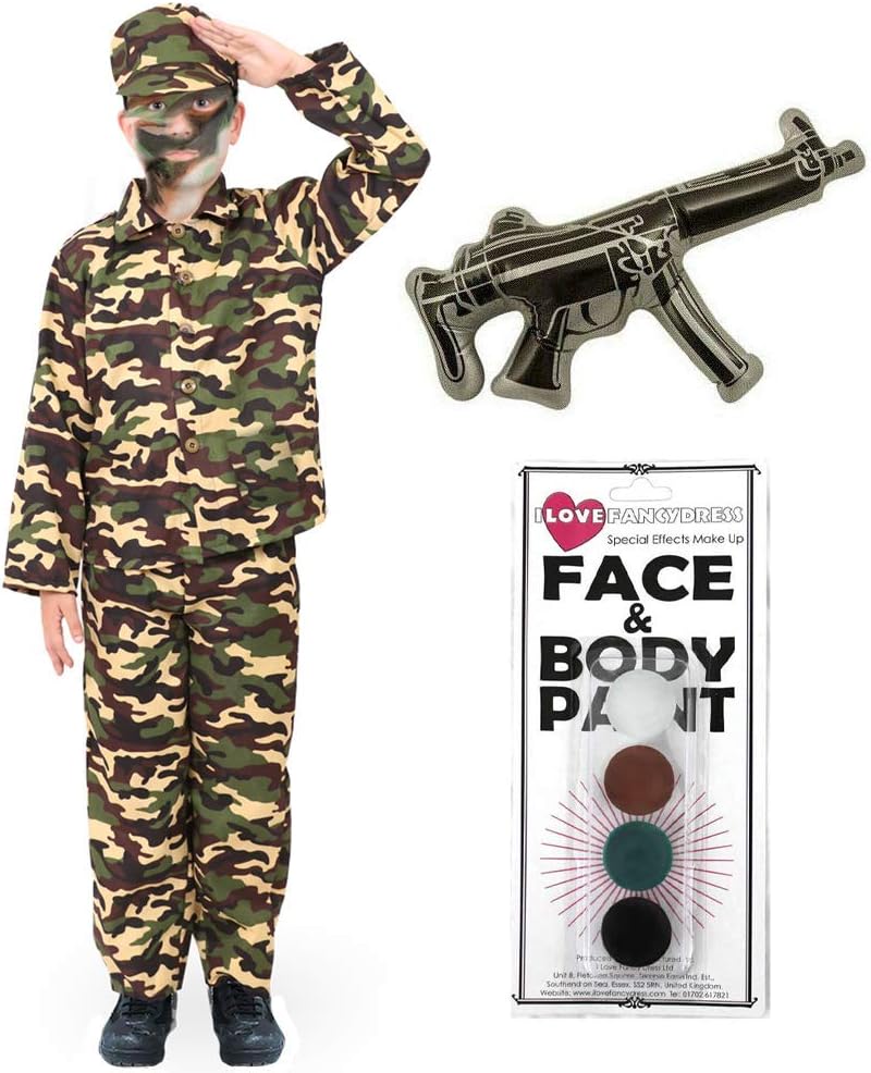 Boys Army Fancy Dress Outfit With An Inflatbale Gun. Childs Combat ...