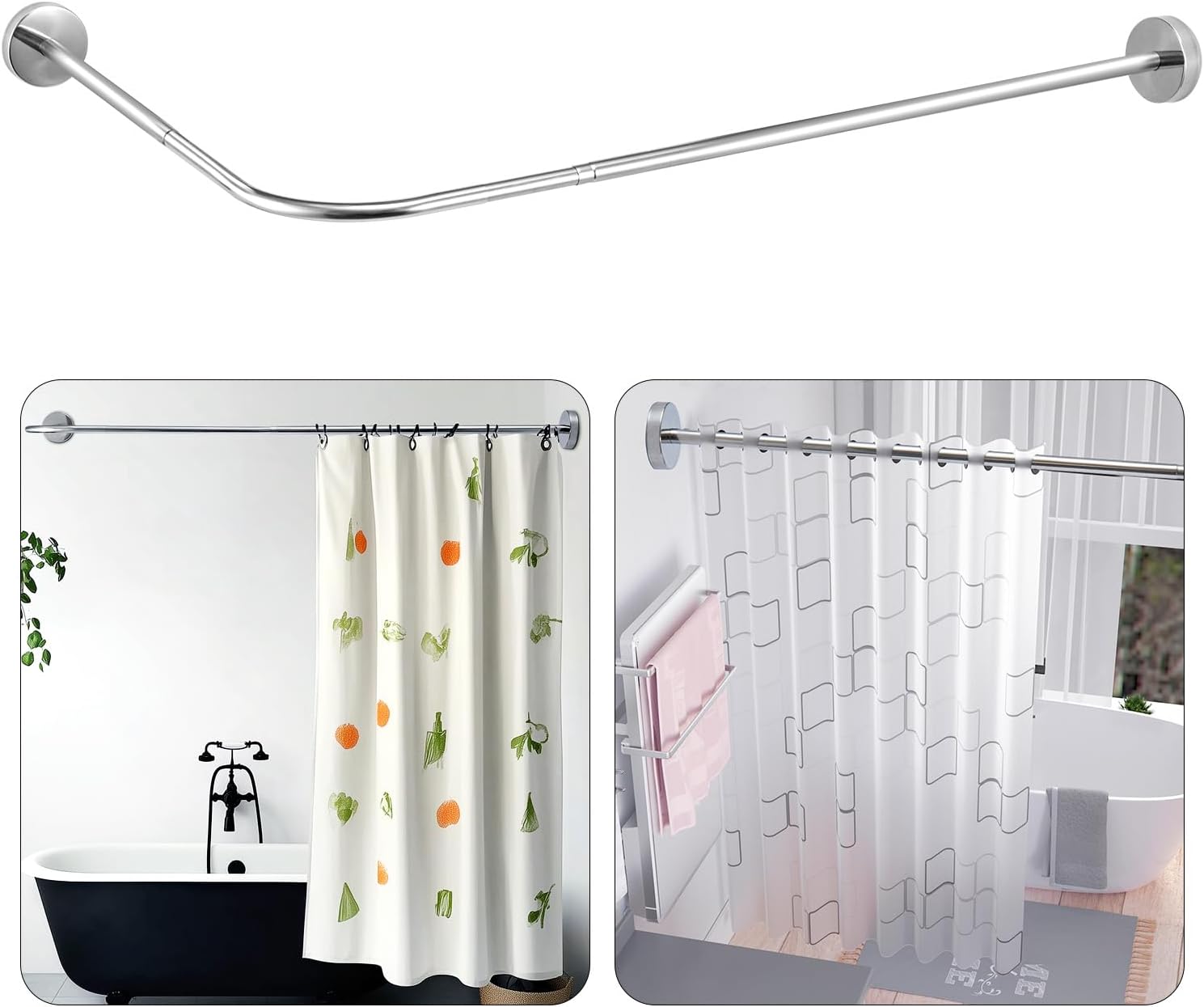 Trintion Shower Curtain Rods, L Shape (60-80 x 100-160 cm) Curved ...