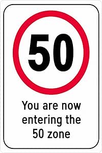 Amazon.com: Aimlayton Entering 50 Zone Metal Sign 8x12in Round Birthday ...