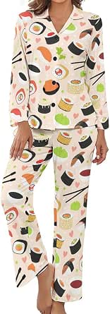 MEIKKO Womens Pajamas Set Sushi Cartoon Soft Long Sleeve Sleepwear ...