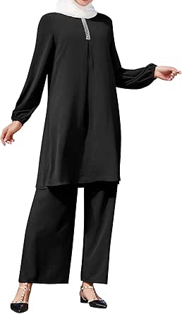 Prayer Clothes for Muslim Women 2 Piece Plus Size Sequin Tops Wide Leg ...