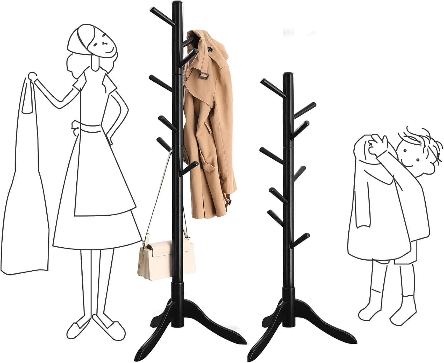 VASAGLE Perchero de madera maciza, perchero de pie independiente ...