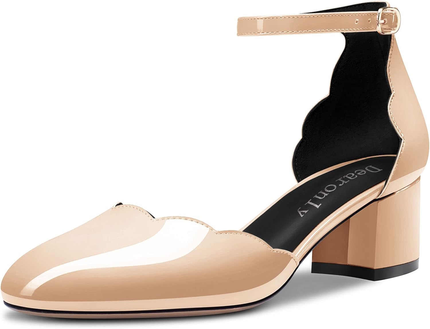 DearOnly Womens Pumps Two Piece Ankle Strap Closed Round Toe Block ...