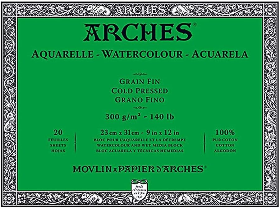 Amazon.com: Arches Watercolor Block 9x12-inch Natural White 100% Cotton ...