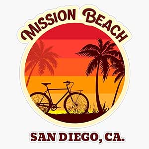 Amazon.com: Mission Beach California Retro Sunset Vinyl Sticker ...