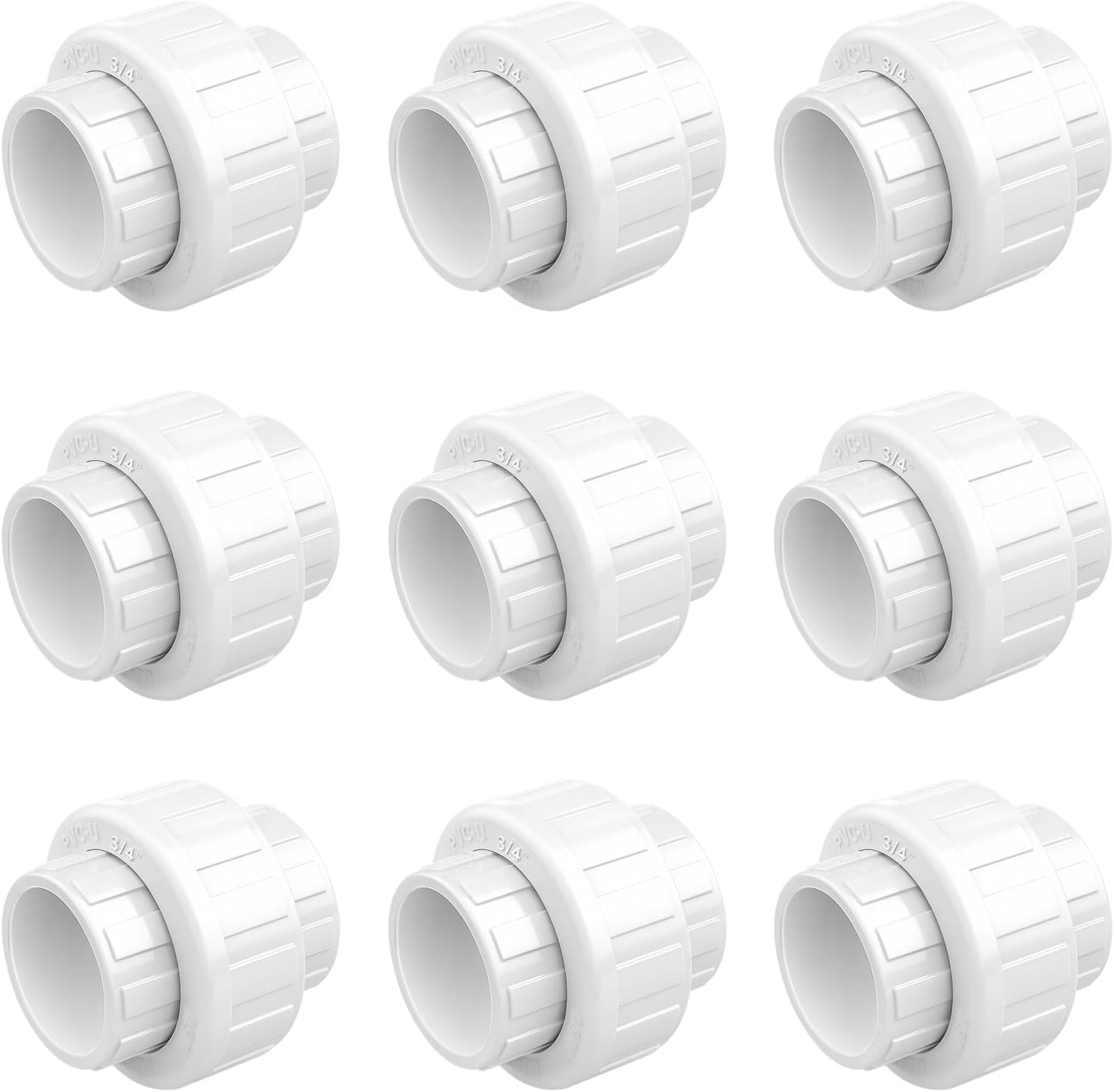 9 pcs 3/4 Inch PVC Union, Socket x Socket Schedule 40 Fitting with EPDM ...