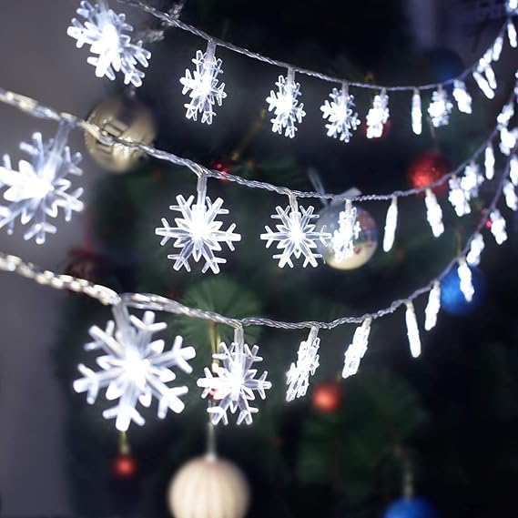 KNONEW Christmas Lights, Snowflake String Lights 100 LED 32ft with 8 ...