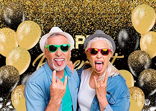 Happy Retirement Backdrop Black and Gold Glitter Balloon Retirement ...