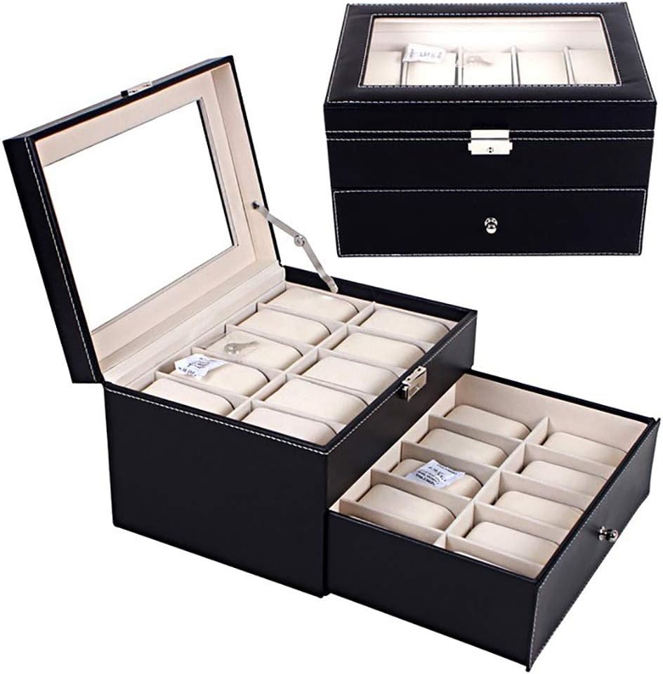 Watch Box, FOME 20 Slots PU Leather Double Layer Storage Organizer for ...