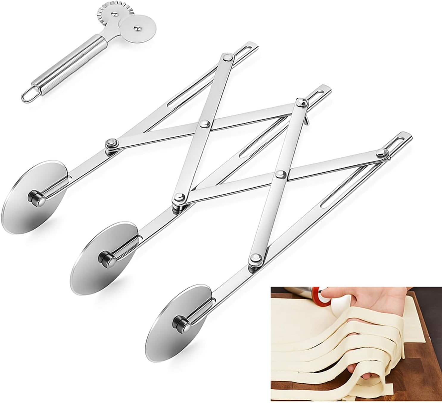 Amazon.com: 3 Wheel Pastry Cutter, Stainless Steel Roller, Expandable ...