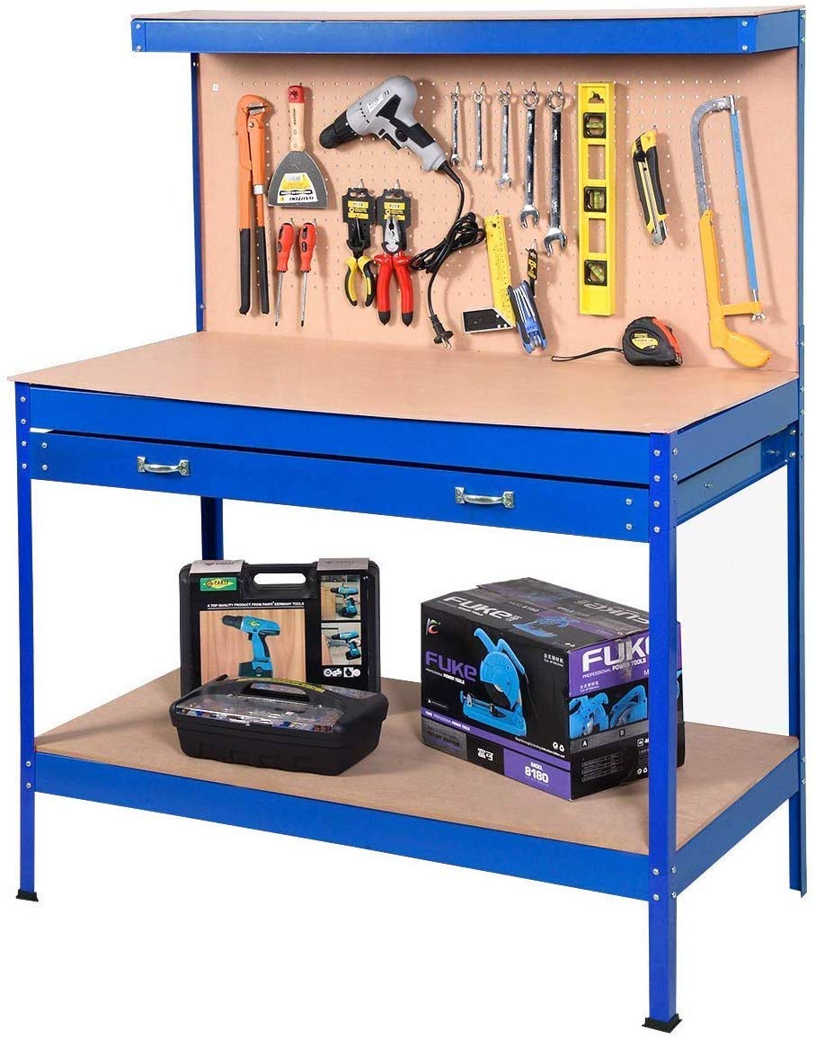 Goplus Steel Workbench Tool Storage Work Bench Workshop Tools Table W ...