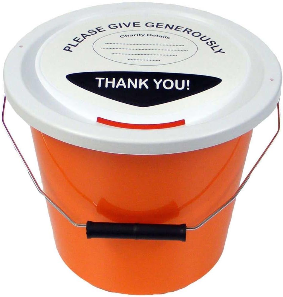 3 Charity Money Collection Buckets with Lids, Labels and Ties (5 Litres ...