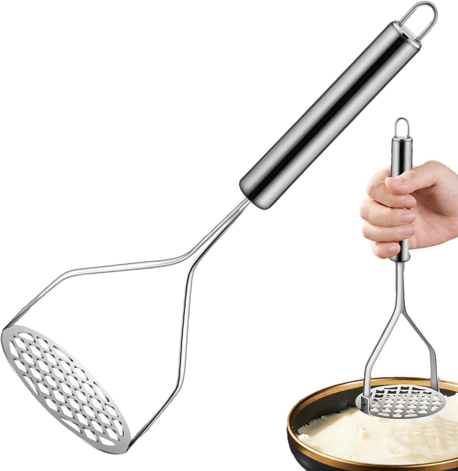 Potato Masher,Stainless Steel Hand Potato Masher with Large Round Press ...