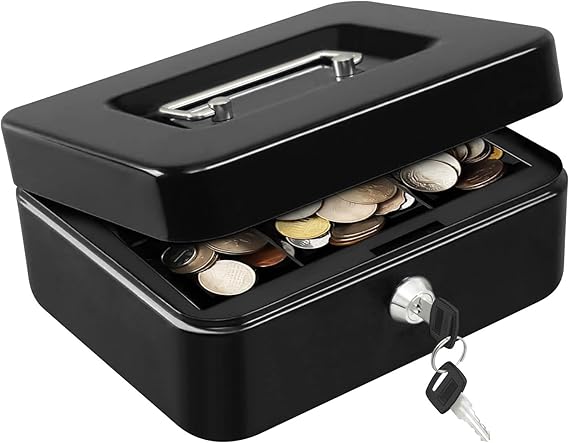 Portable Cash Box with Key Lock and Removable Coin Tray - Amazon.com