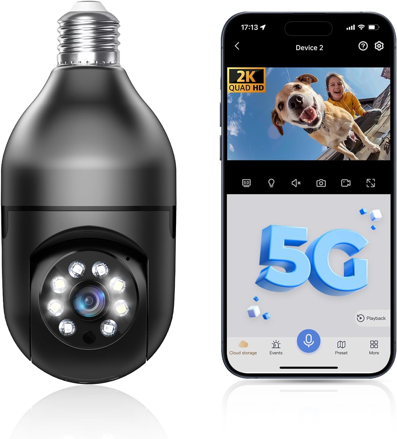 Amazon.com : Chpuss Light Bulb Security Camera 5G WiFi 2K Light Socket ...