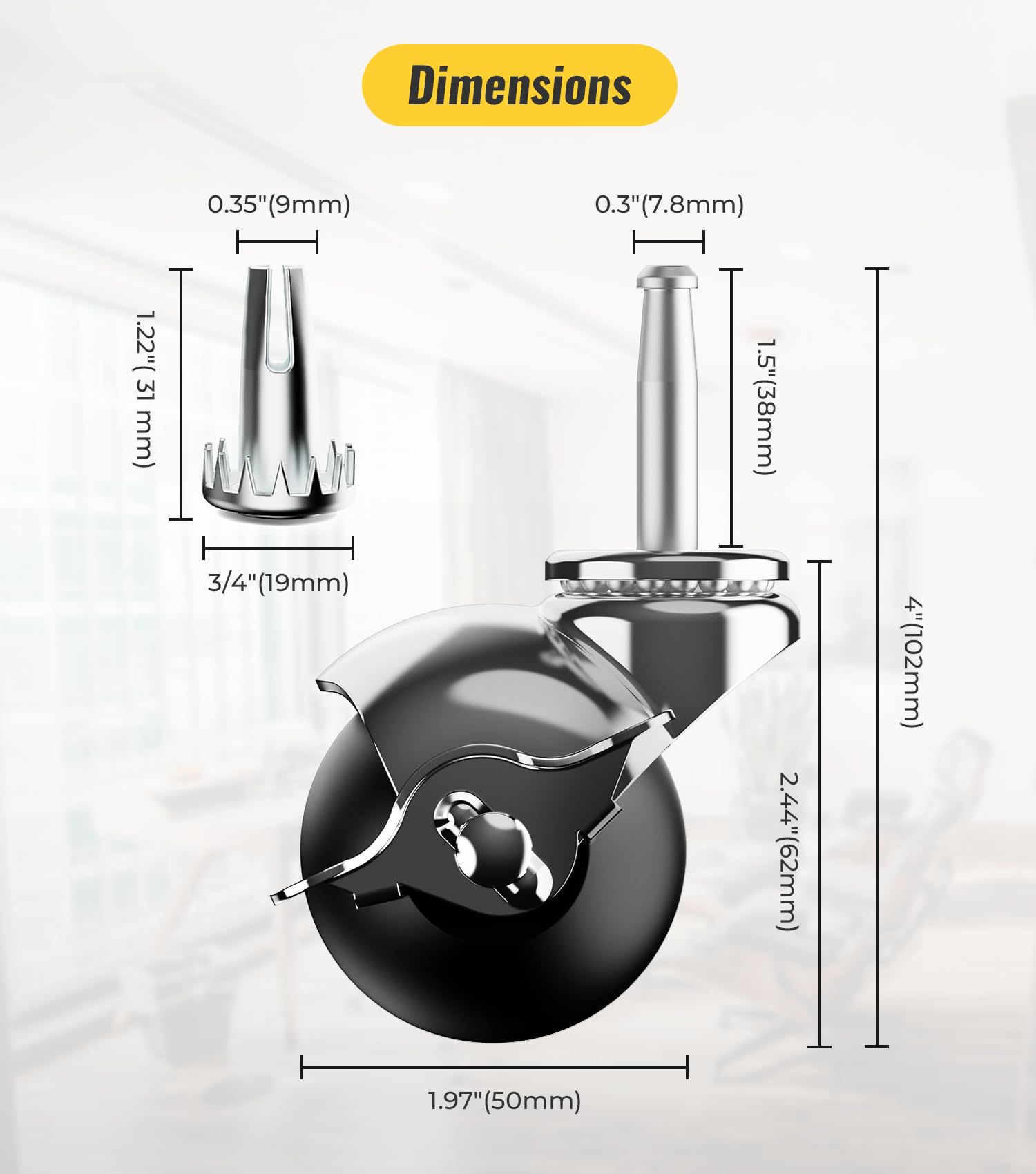 Snapklik.com : HOLKIE 2 Inch Ball Caster Wheels Locking Stem Casters ...