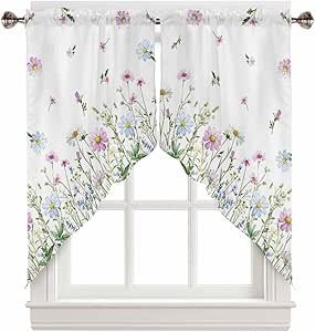 Amazon.com: Botanical Floral Swag Valances White Kitchen Curtains 36 ...