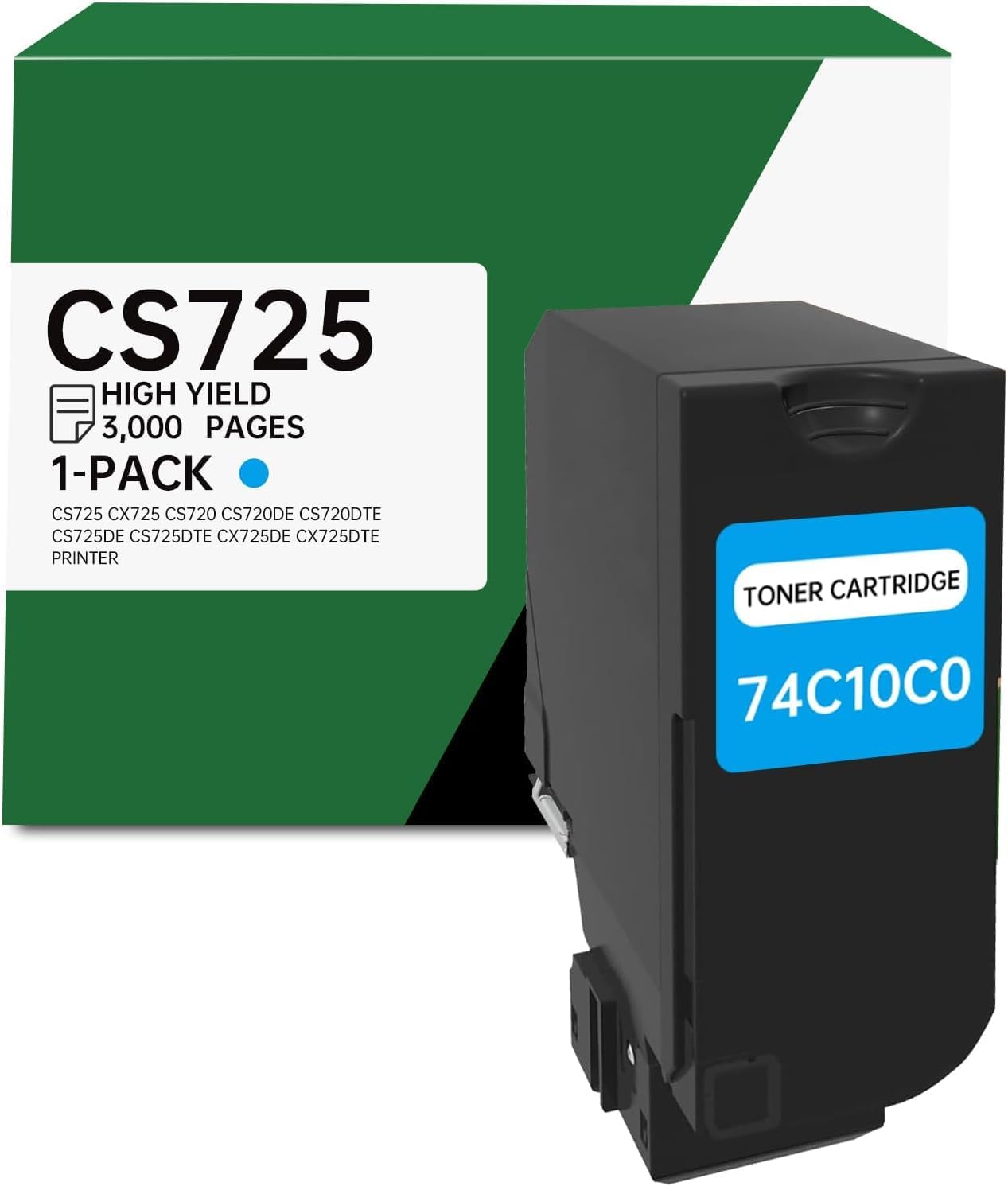 Amazon.com: 74C10C0 Cyan Toner Cartridge Compatible with Lexmark CX725 ...