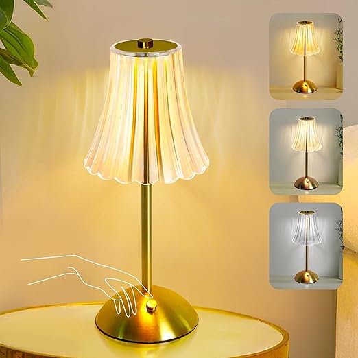 Cordless Table Lamp Rechargeable,LED 3 Colors Light Touch Dimmable Gold ...