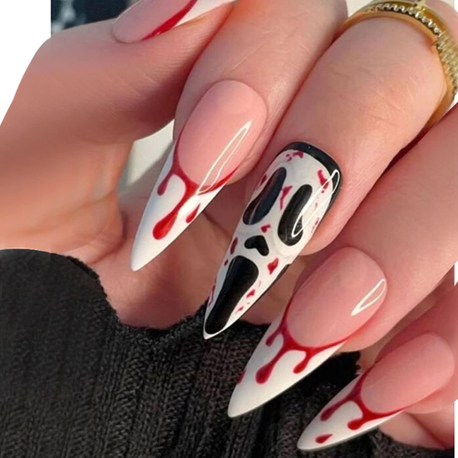 Amazon.com: Long Press on Nails Halloween Coffin Fake Nails Full Cover ...