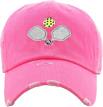 Pickleball Paddle Ball Vintage Neon Pink Baseball Cap Distressed Unisex ...