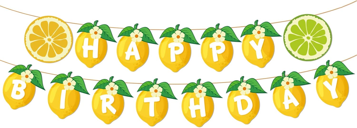Amazon.com: Lemon Citrus Happy Birthday Banner, Lemon Theme Birthday ...