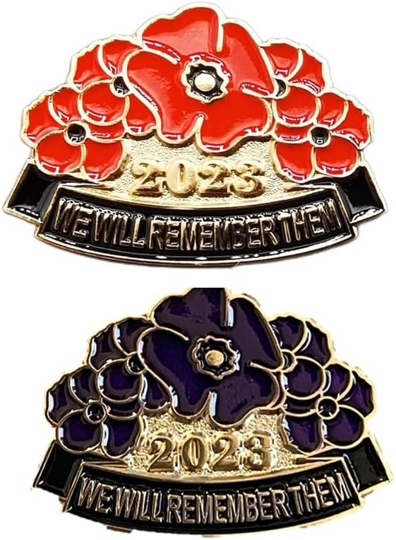 Set of 2 Purple Red Poppy Flower Pin Badge Remembrance Day Brooch Gift ...