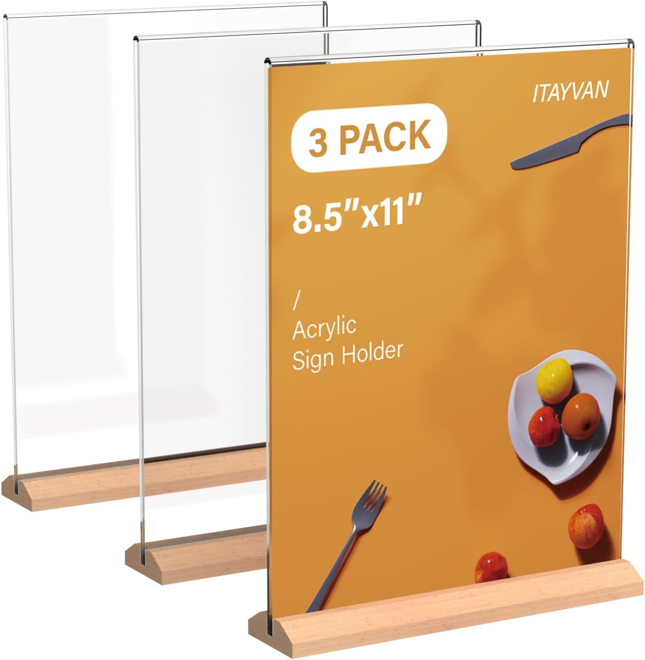 Amazon.com: Acrylic Sign Holder 5x7" [3-PACK] | Walnut Wood Base and ...