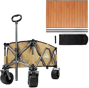 Amazon.co.jp: DABADA（ダバダ） ワゴンテーブルセット アウトドアワゴン キャリーカート キャリーワゴン 耐荷重200kg ブレーキ付き 折りたたみ 大型タイヤ 大容量 ...