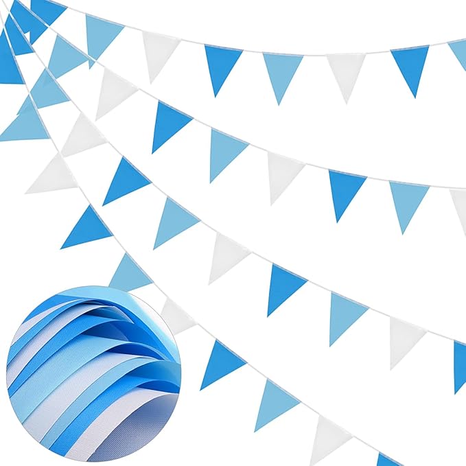 DOJoykey 66ft Bunting Banner, Blue White Bunting Flags Polyester Fabric ...
