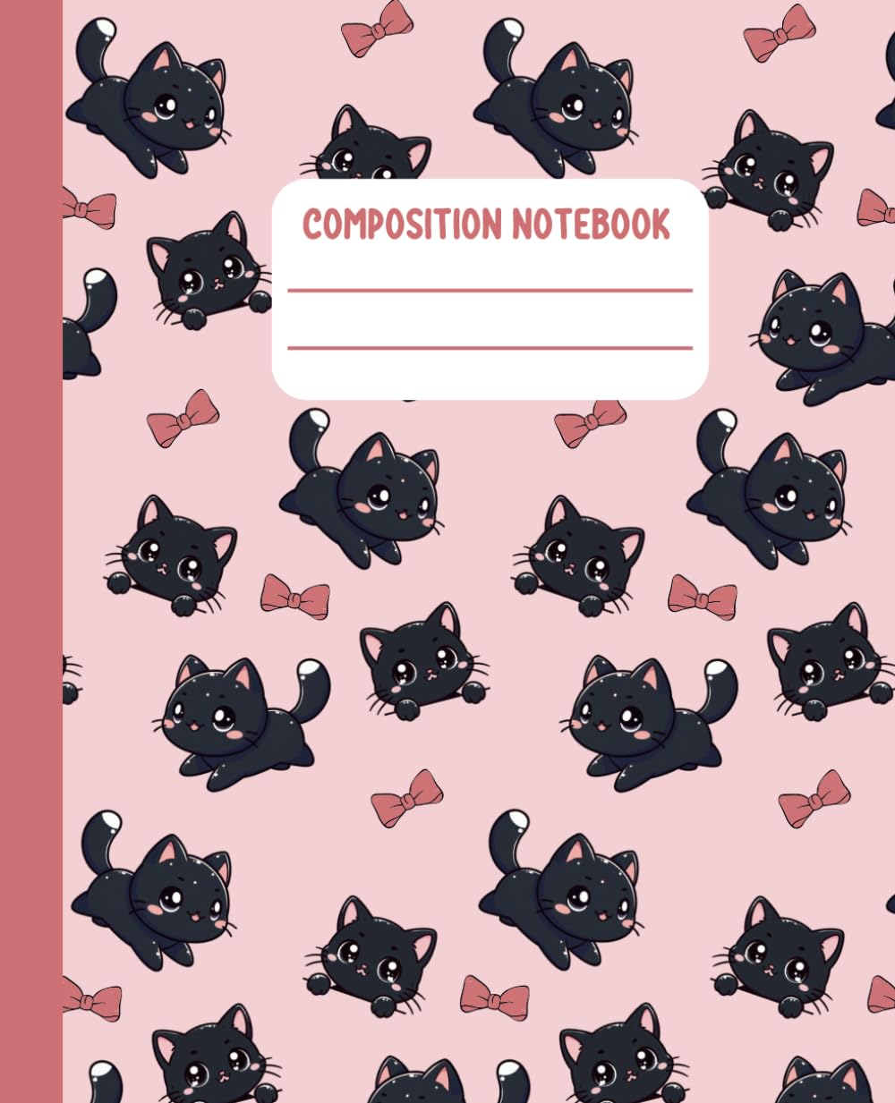 Kawaii Composition Notebook: Cute Black Cat With Pink Bow | Wide Ruled ...