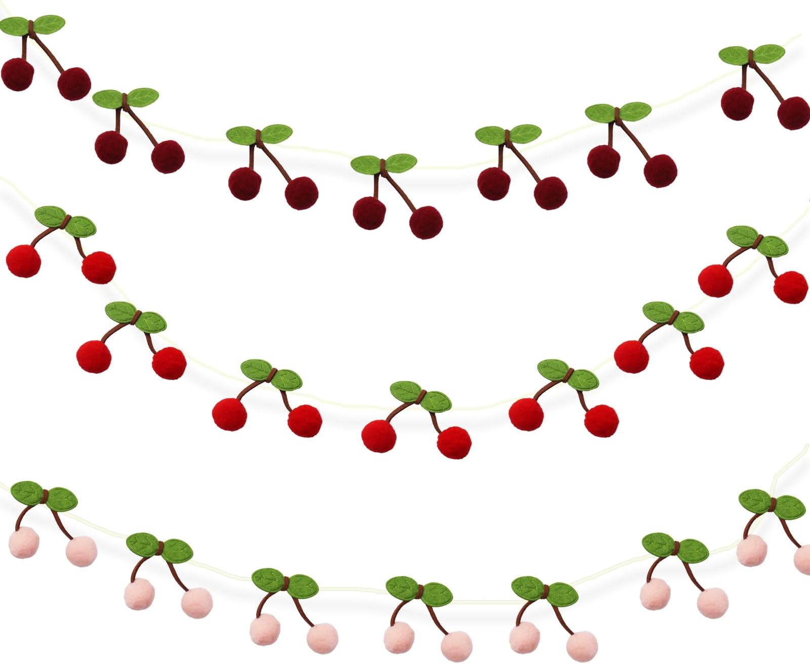 Amazon.com: 3 Pack Cherry Garland Decoration Felt Cherries Birthday ...