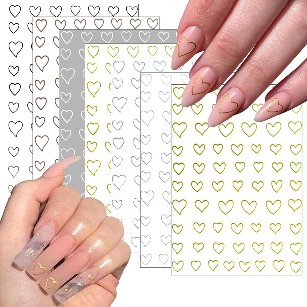 Amazon.com: 7 Sheets Heart Nail Decals - 3D Self Adhesive Nail Art ...
