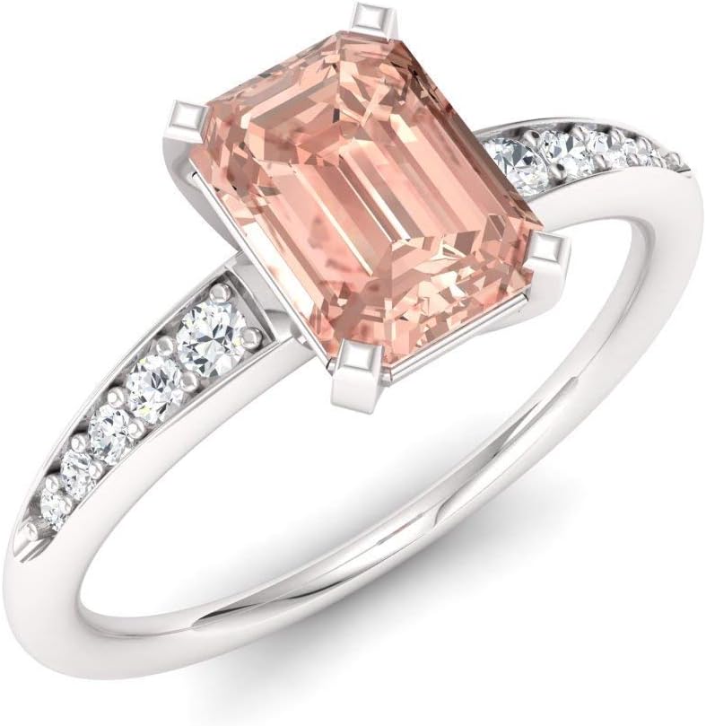 Diamondere Natural and Certified Emerald Cut Morganite and White ...
