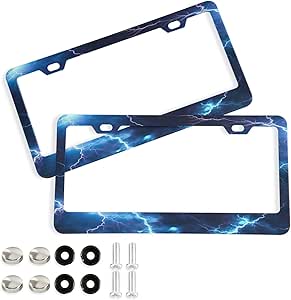 Amazon.com: Flradish Blue Lightning Texture License Plate Frame 2 Holes ...