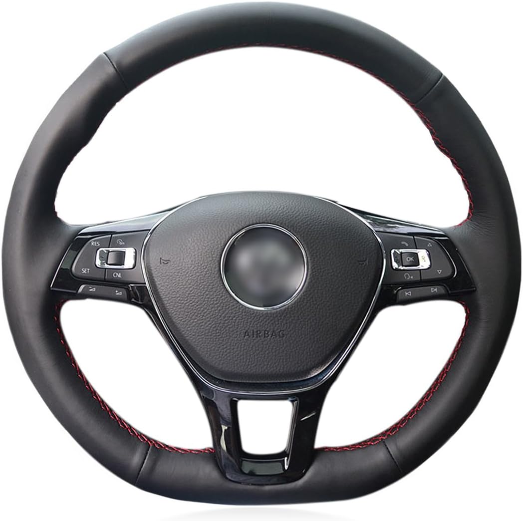 Buy MEWANT Custom Black Genuine Leather Auto Steering Wheel Cover Wrap ...