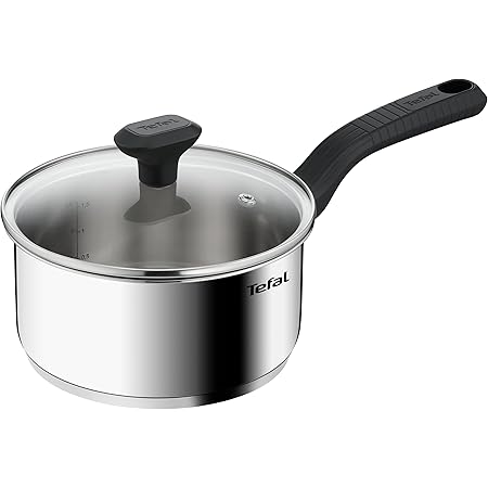 Tefal Casserole 18 cm avec couvercle en verre, Induction, Acier inoxydable, Garantie 10 ans ...