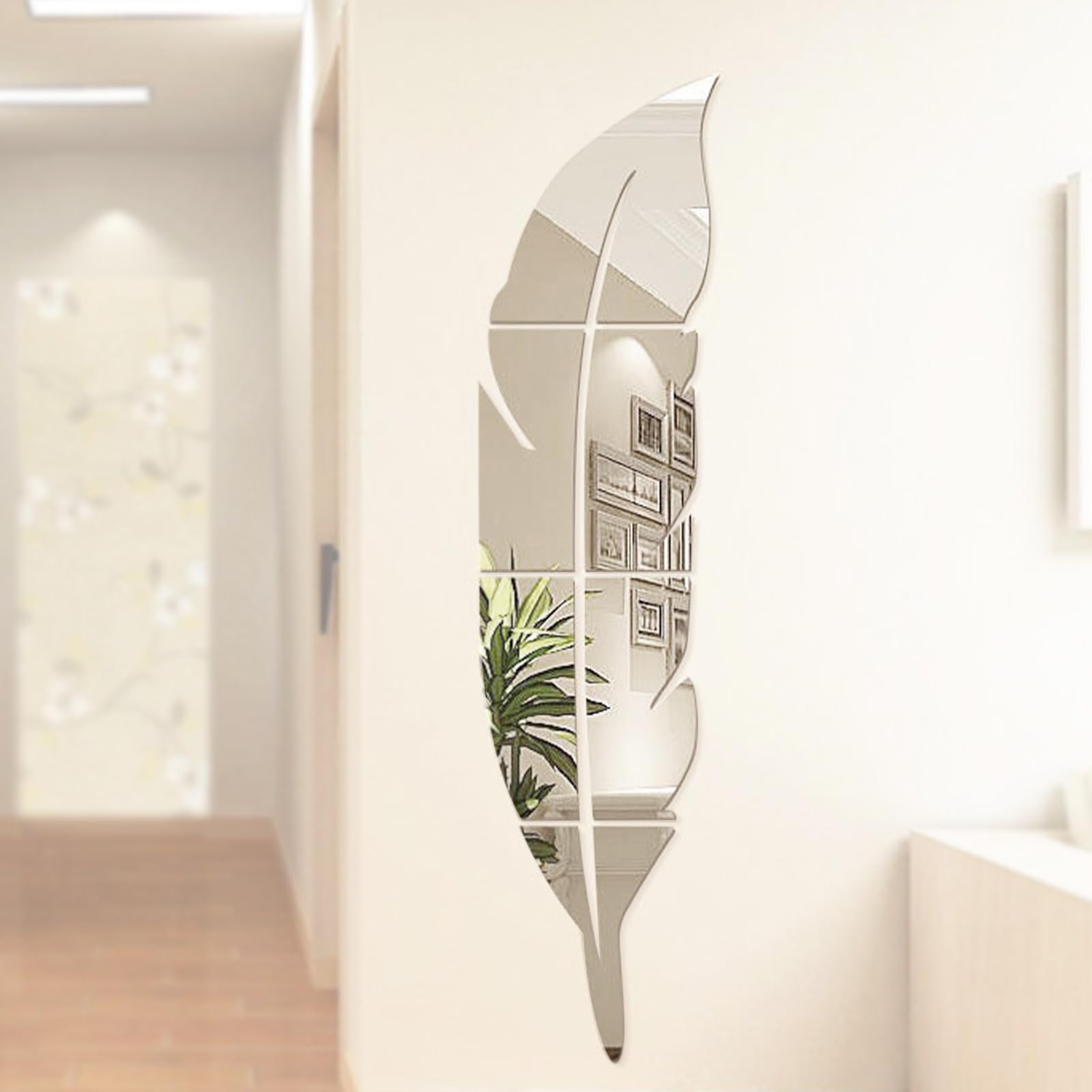 Mirror Tiles Self Adhesive, Acrylic Wall Mirror Stickers Feather Mirror ...