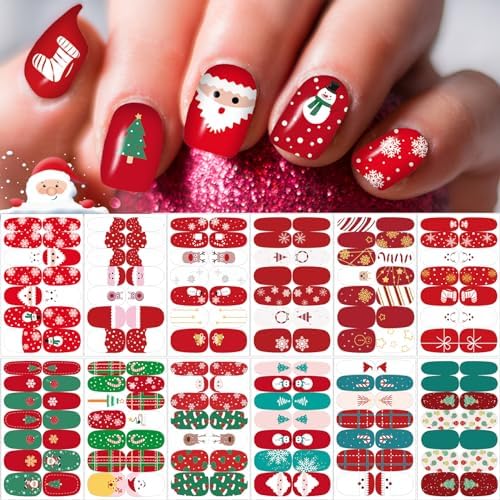 Amazon.com: 12 Sheets Christmas Nail Wraps Full Stickers Nail Polish ...