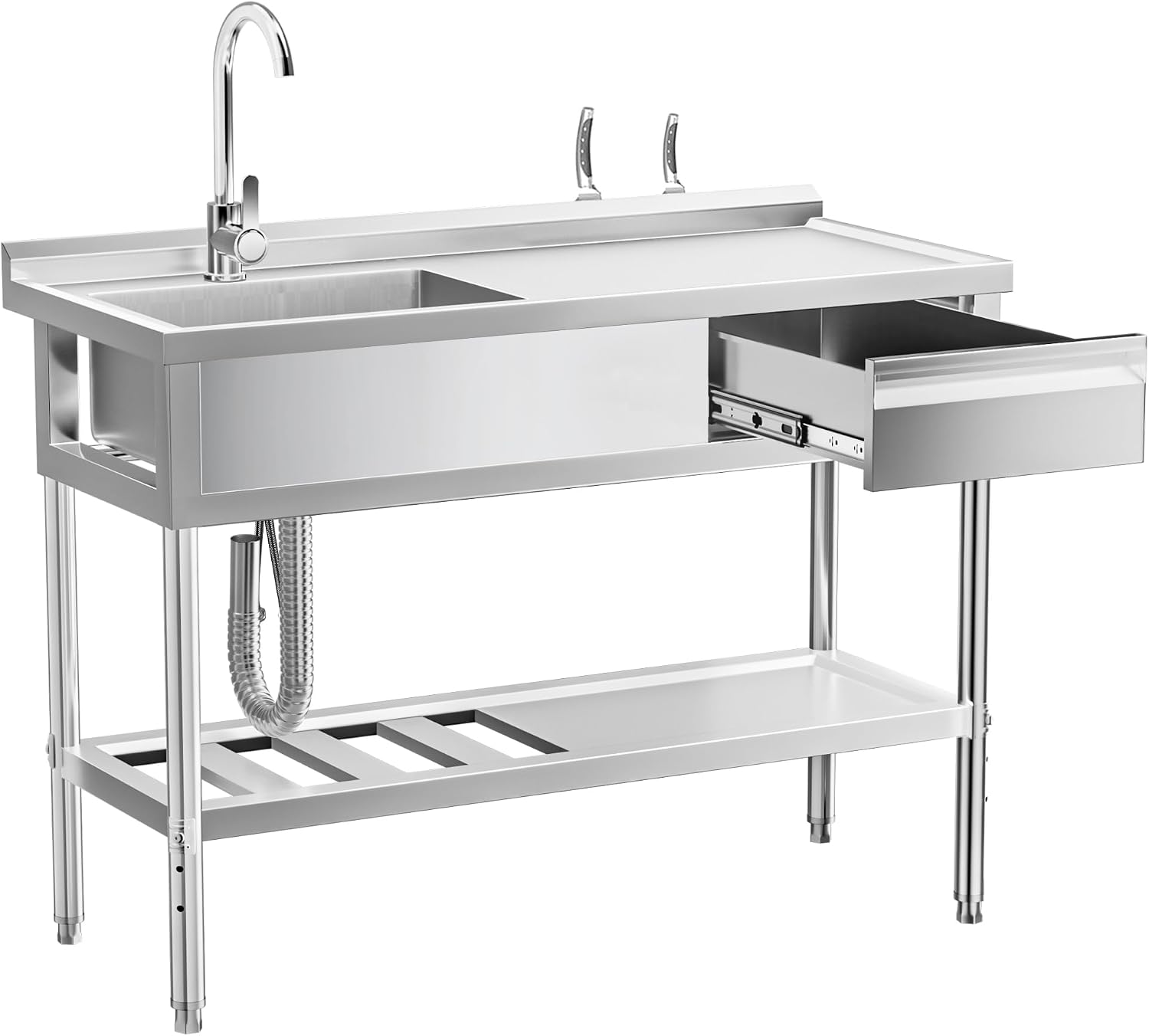 WOEDEN 47" 304 Stainless Steel Utility Sink, Free-Standing Commercial ...