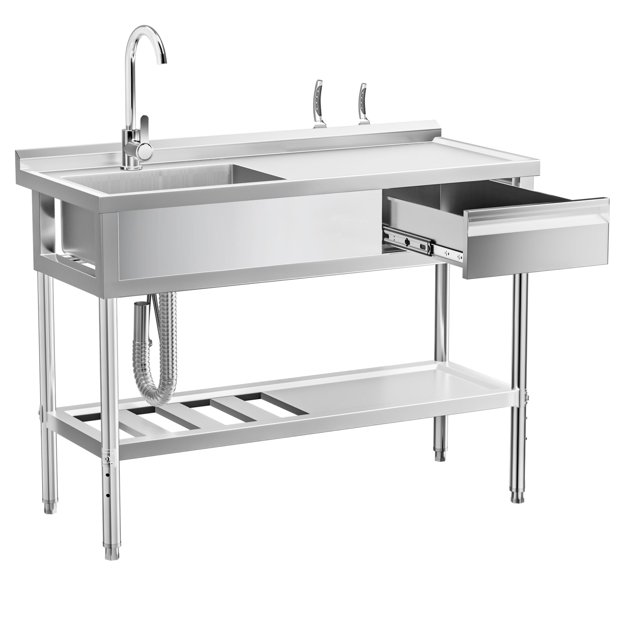 Utility Sink WOEDEN 47" Stainless Steel With Workbench And Drawer ...