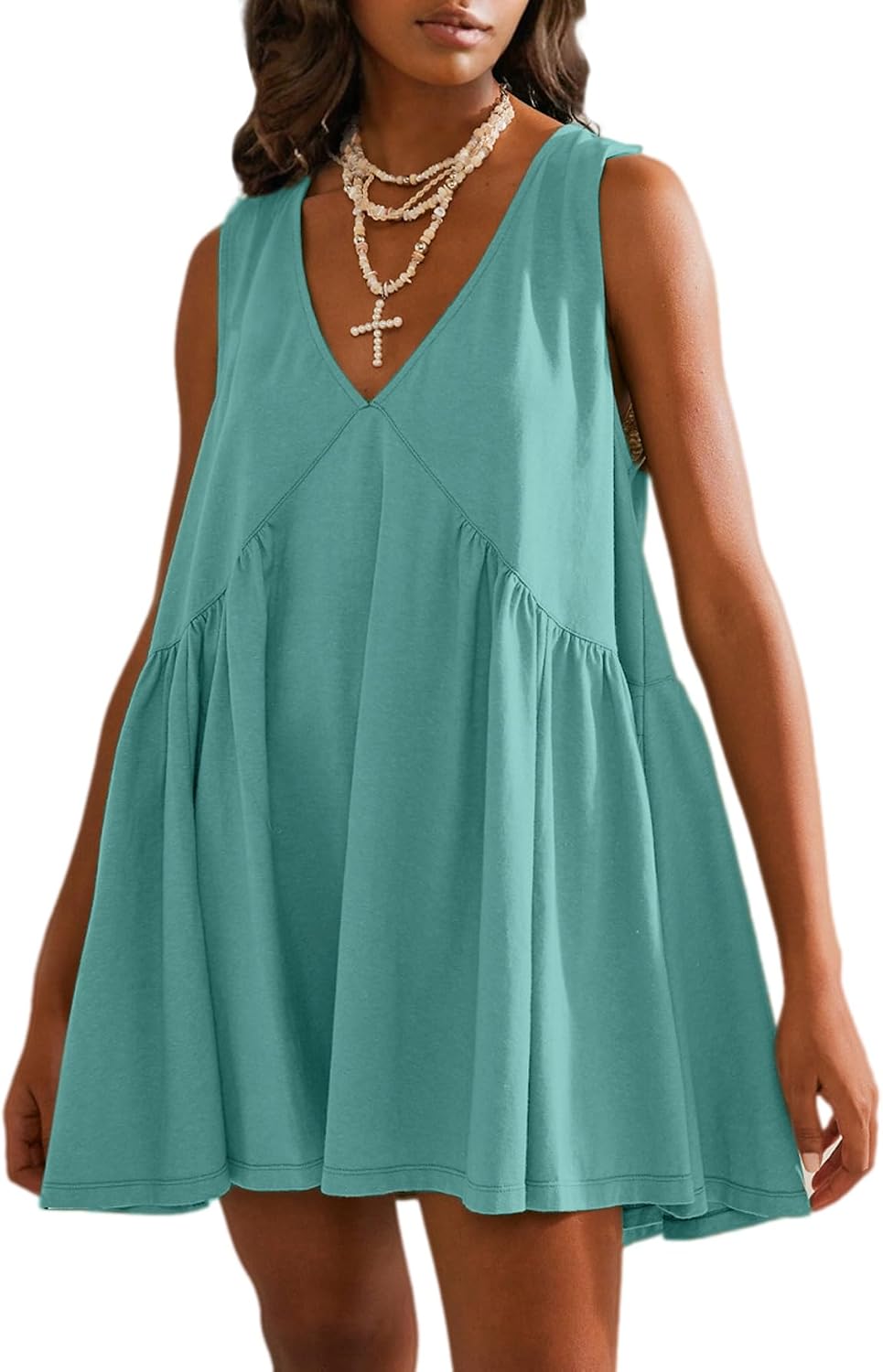 BerryGo Womens Summer Sleeveless Mini Dress Casual V Neck Beach Tank ...