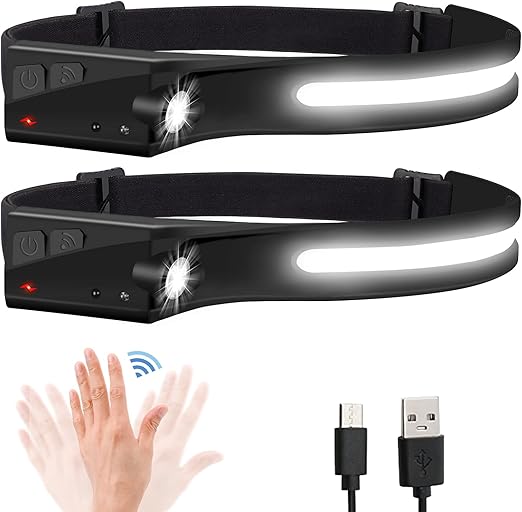 Headlamp Flashlight, 2Pack Rechargeable LED Headlamps 1200Lumens 2 COB ...
