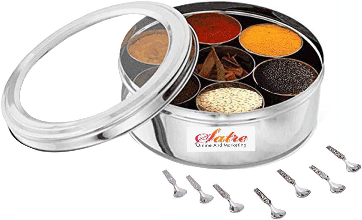 Amazon.com: Stainless Steel Spice box with glass lid,Heavy Spice Box ...