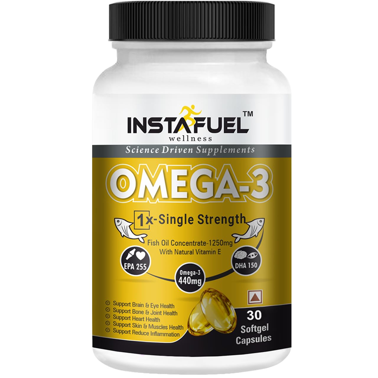 Instafuel Omega 3 Fish Oil Capsule, Single Strength, EE for Men and ...
