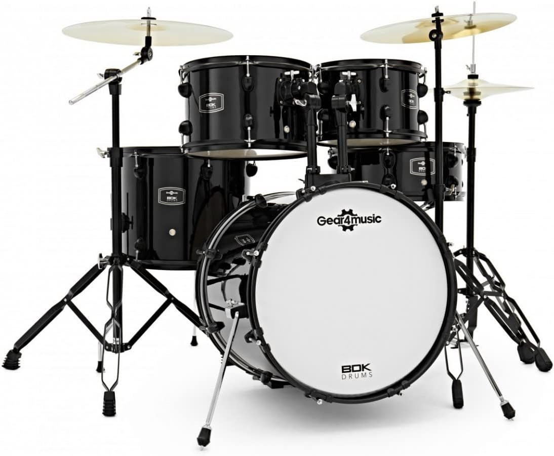 Black Acoustic Jazz Drum Kit Full Size Complete Drum Set with Sticks ...