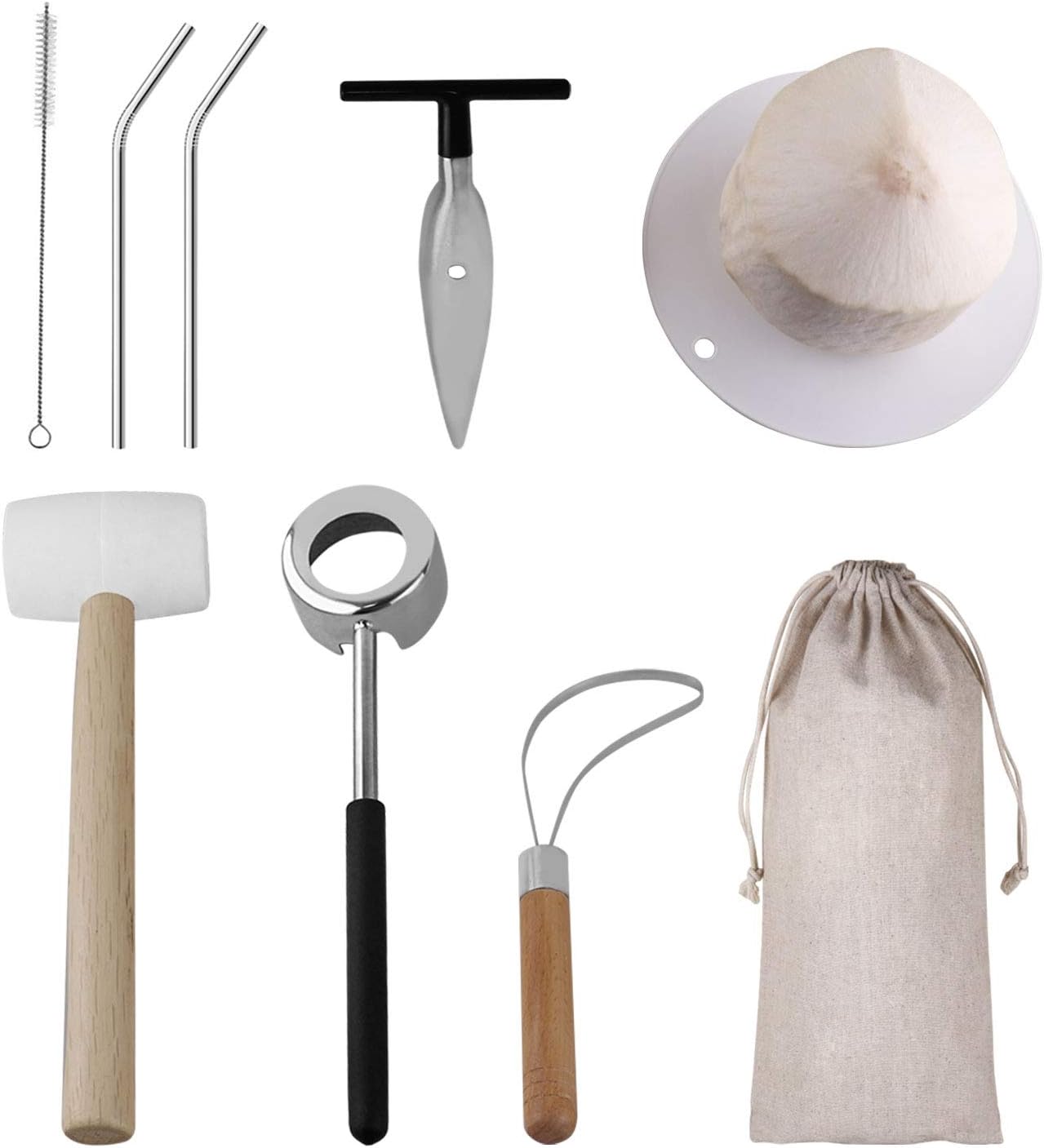 Amazon.com: 2 Pack Coconut Opener Tool Set with 4 Reusable Straws ...