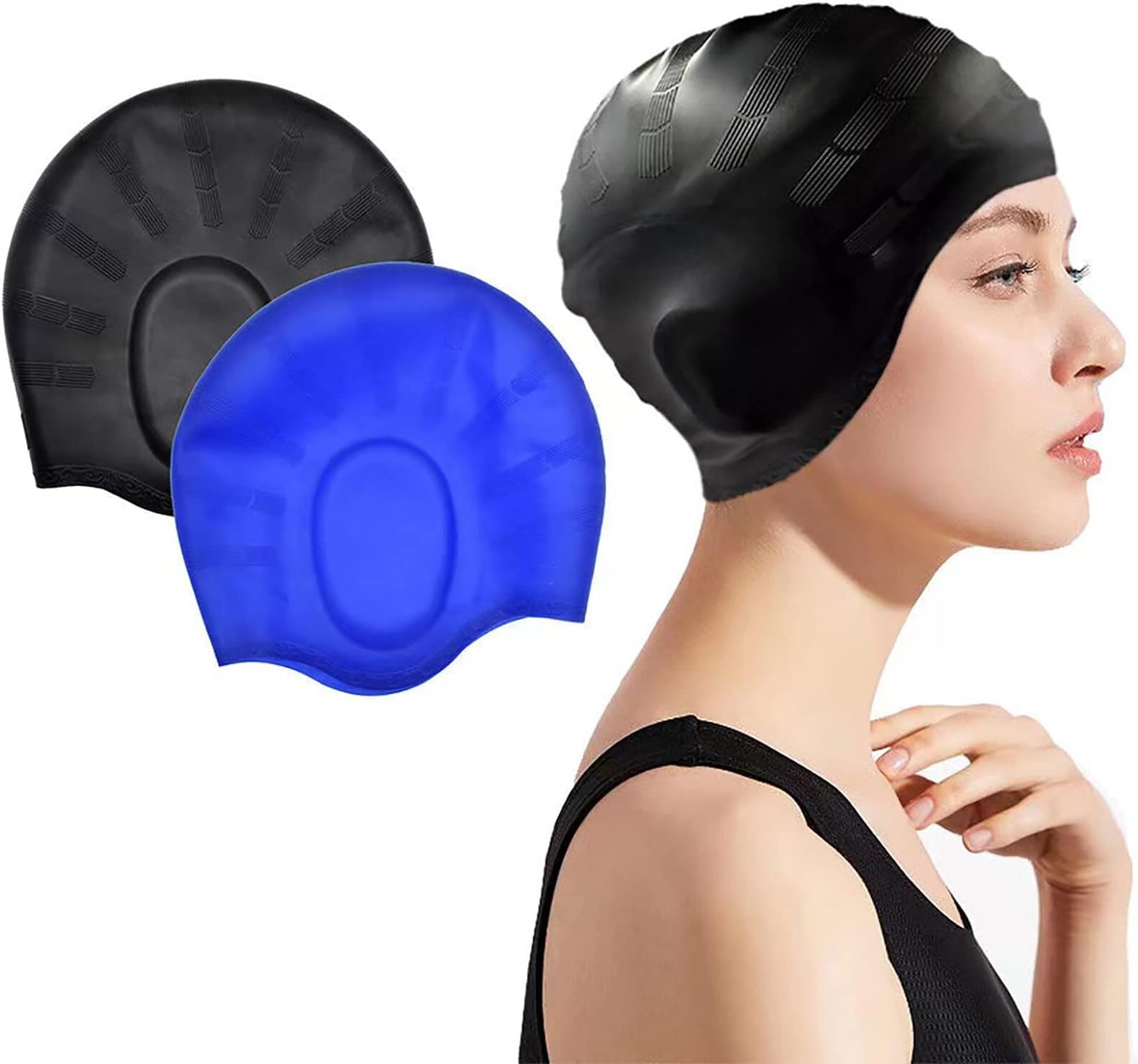Cranviech 2pcs Unisex Swimming Cap Durable Flexible Silicone Swim Hats ...