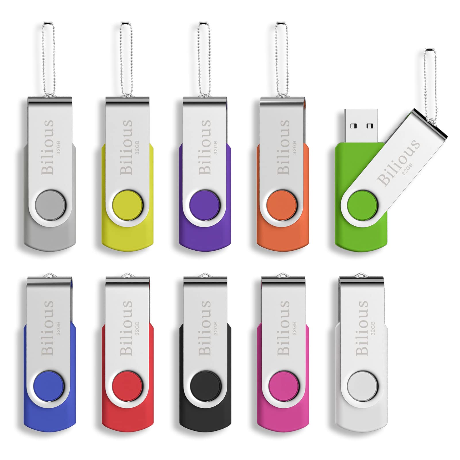 Amazon.co.jp: USBメモ リ10個セット Bilious コンパクト フラッシュメモリ 回転式 カラフル 2年保証 耐衝撃 防水 ...