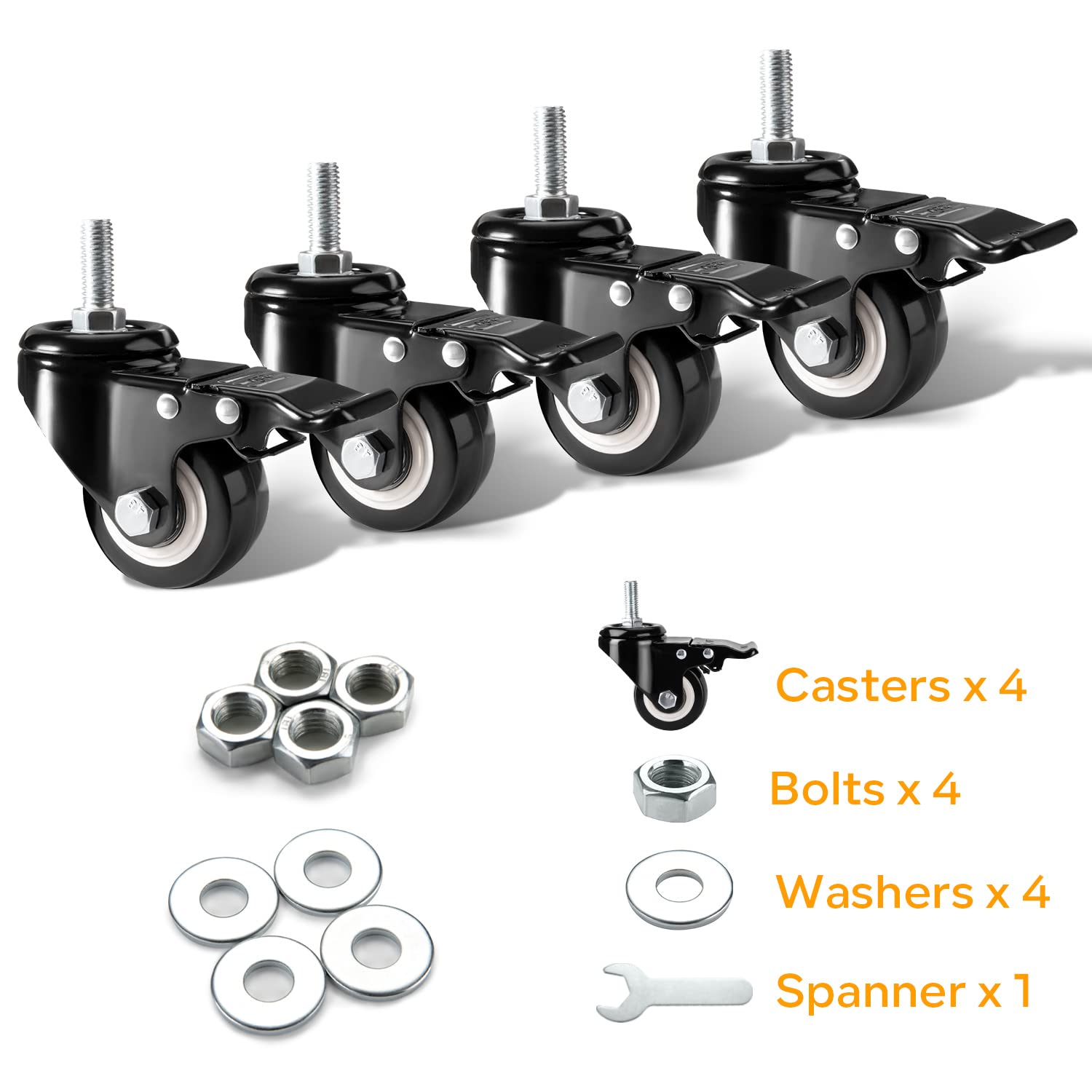 NINOSO 2.5 inch Threaded Stem Casters with Safety Dual Locking, Casters ...